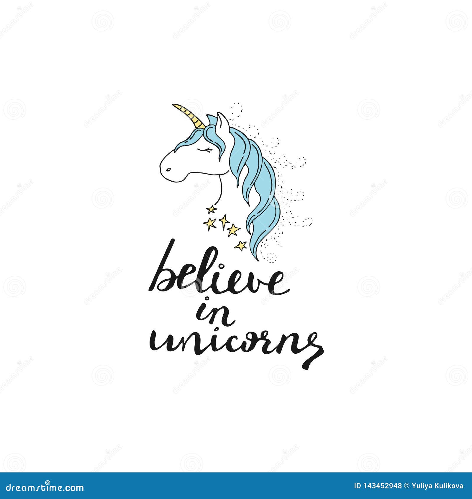 Cartoon Style Vector Illustration With Unicorn And The Inscription