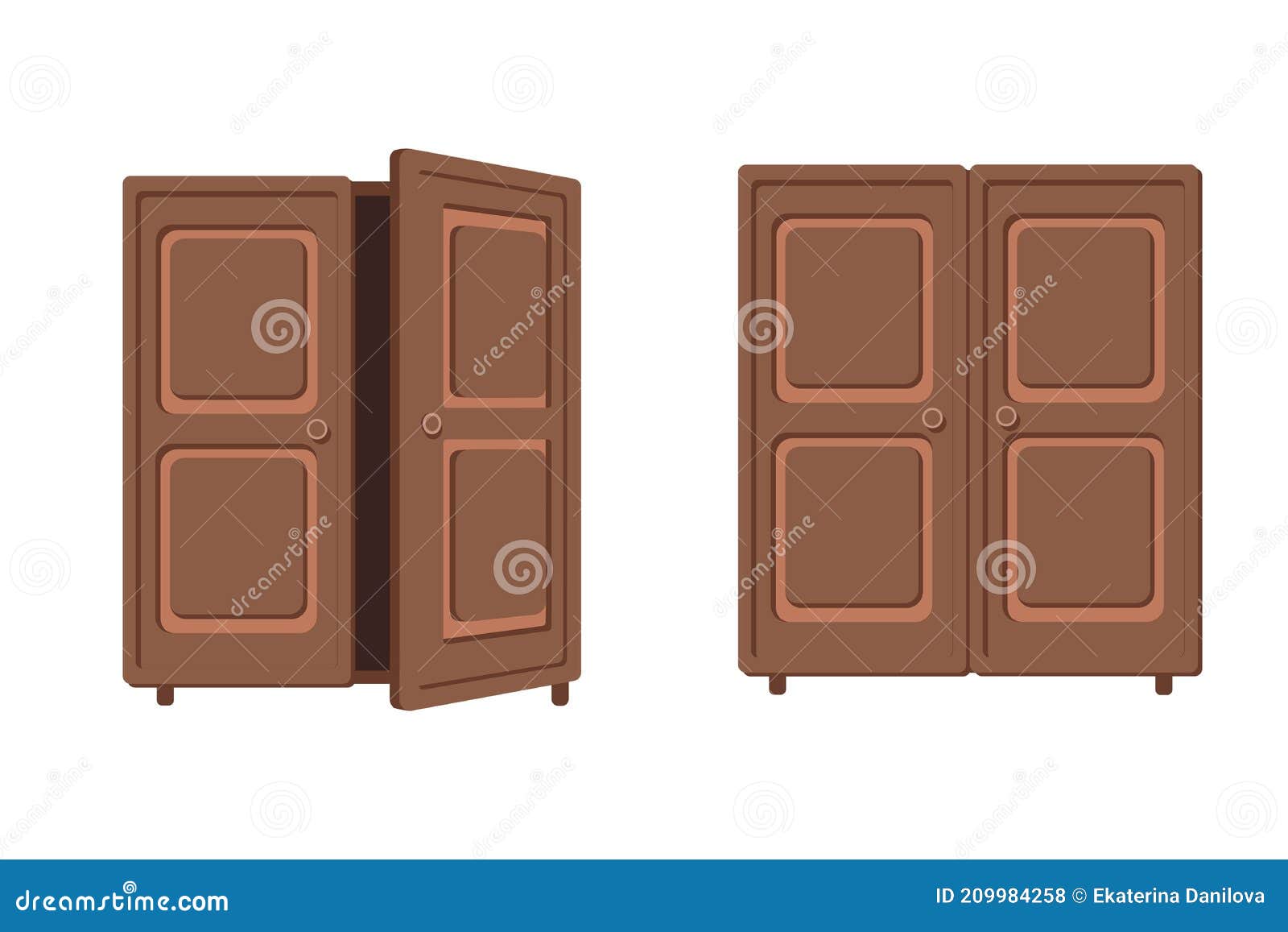 Cartoon Style Vector. Set of Closets, Opened and Closed. Simple ...
