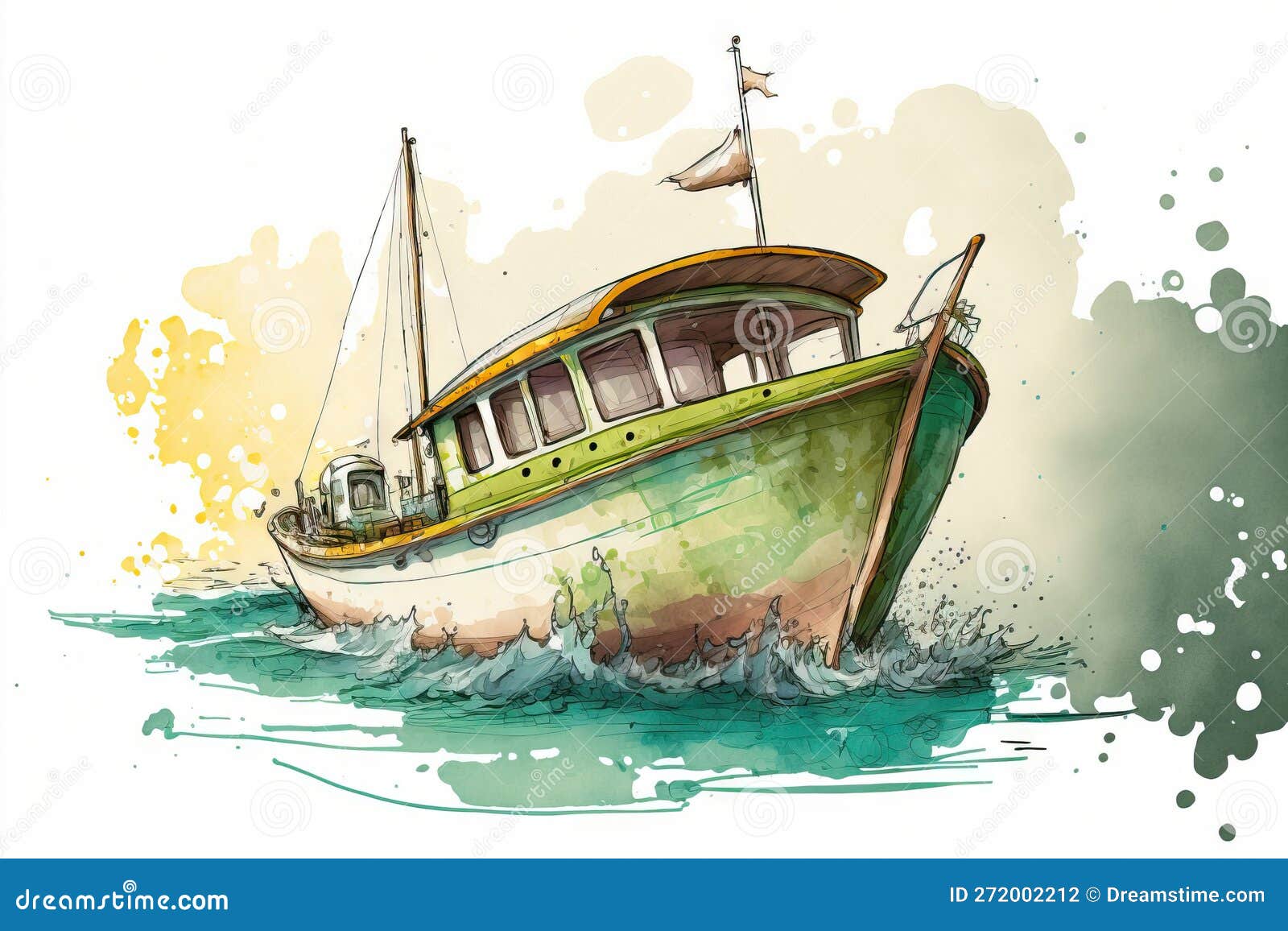 Cartoon Style Watercolor Drawing of a Boat Stock Illustration ...