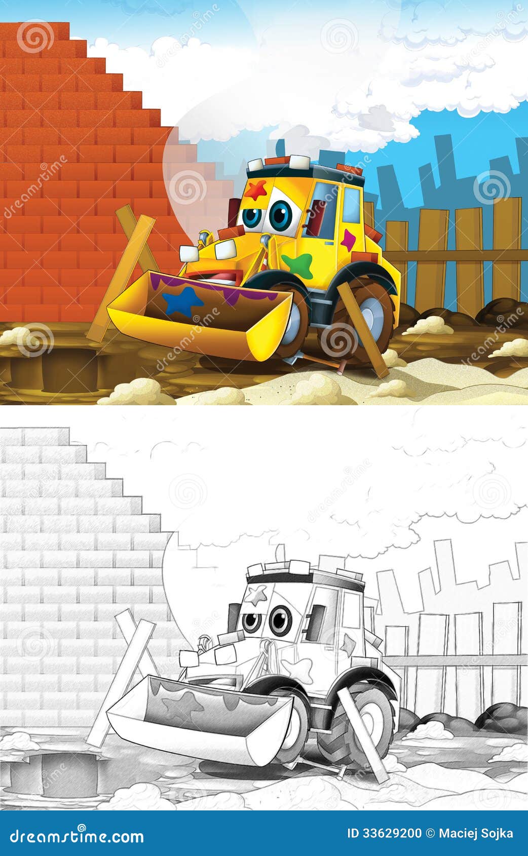 Cartoon Styled Machine Coloring Page Stock Illustration - Illustration ...