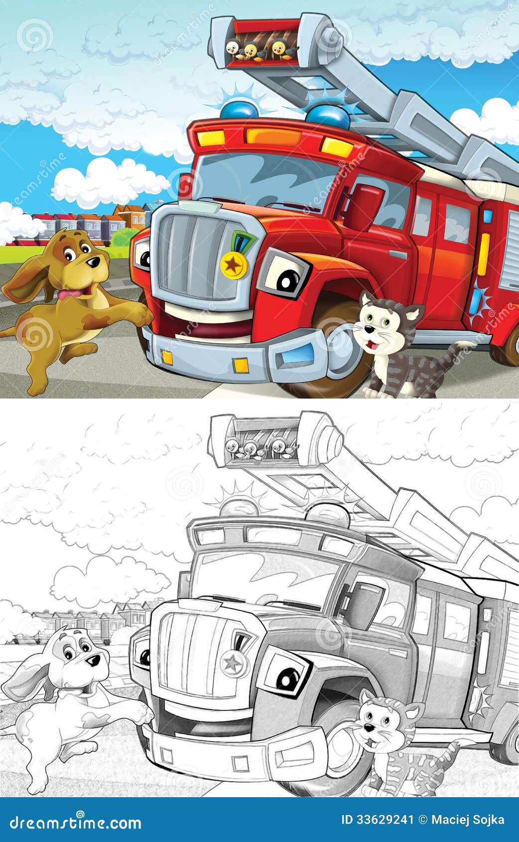 Cartoon Styled Machine Coloring Page Stock Illustration - Illustration ...