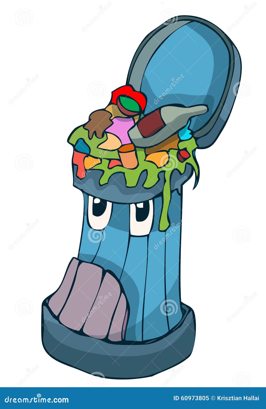Cartoon Stylized Trash Can Full of Garbage. Stock Vector - Illustration ...