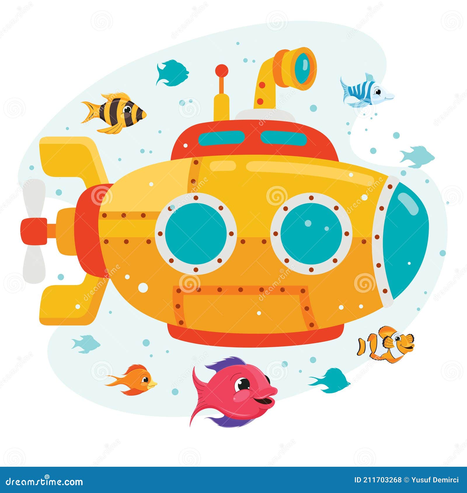 Cartoon Submarine Under the Sea Stock Vector - Illustration of shark ...