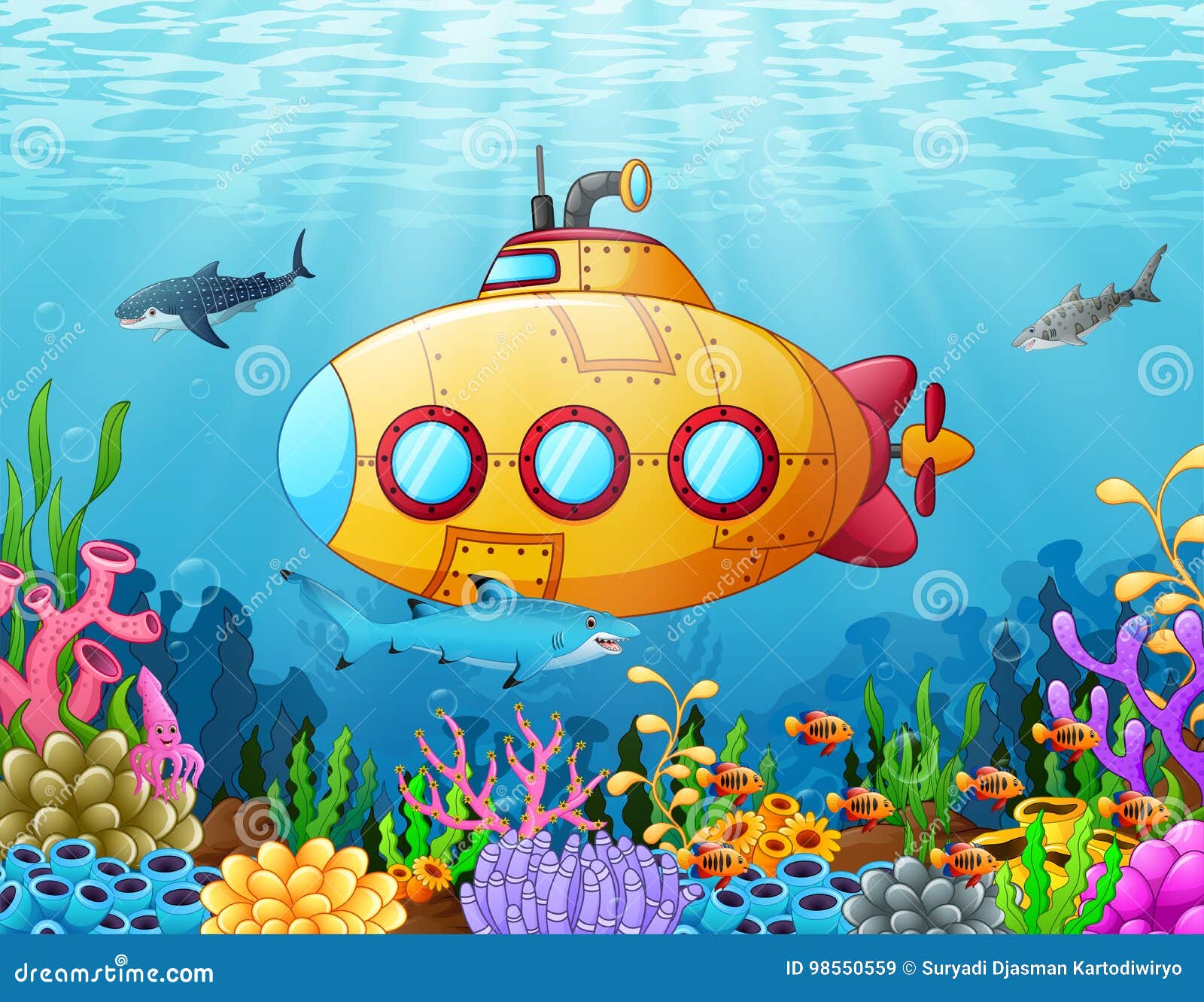 Cartoon Submarine Underwater Stock Vector - Illustration of deepsea ...