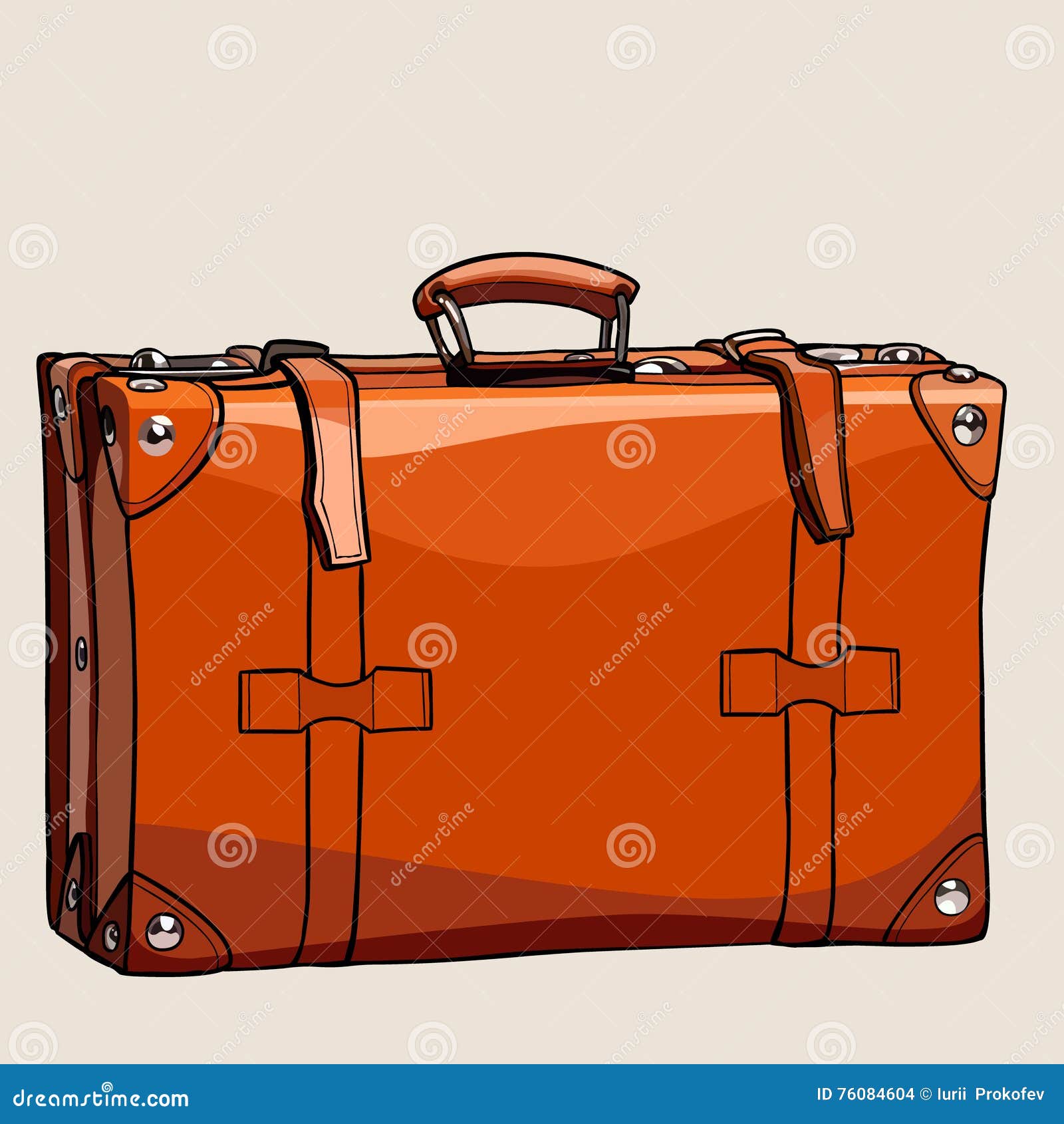 Cartoon Suitcase From Brown Leather With Rivets Vector Illustration ...