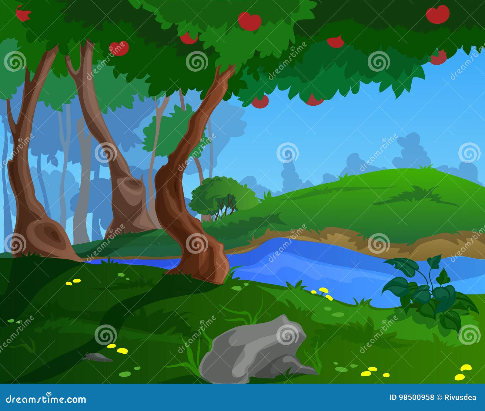 Cartoon Summer Background for a Game Art Stock Vector - Illustration of ...