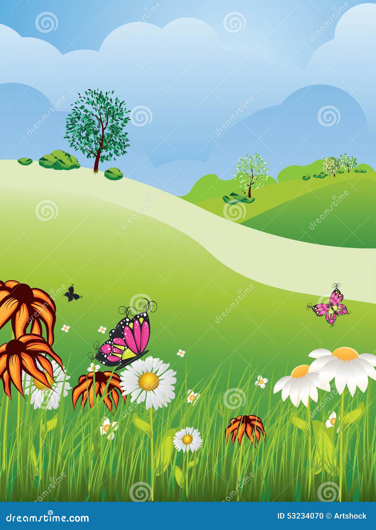 Cartoon Summer Landscape stock vector. Illustration of weather - 53234070