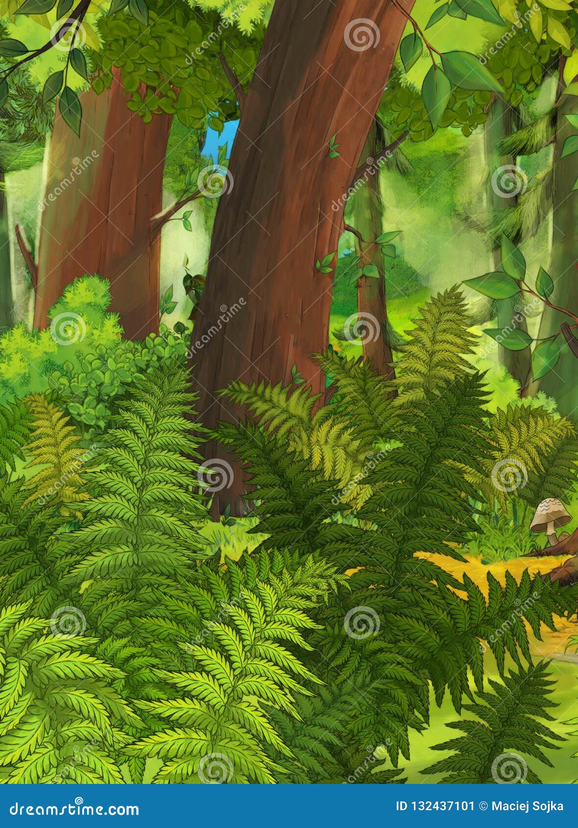 Cartoon Summer Scene with Deep Forest - Nobody on Scene - Illustration ...