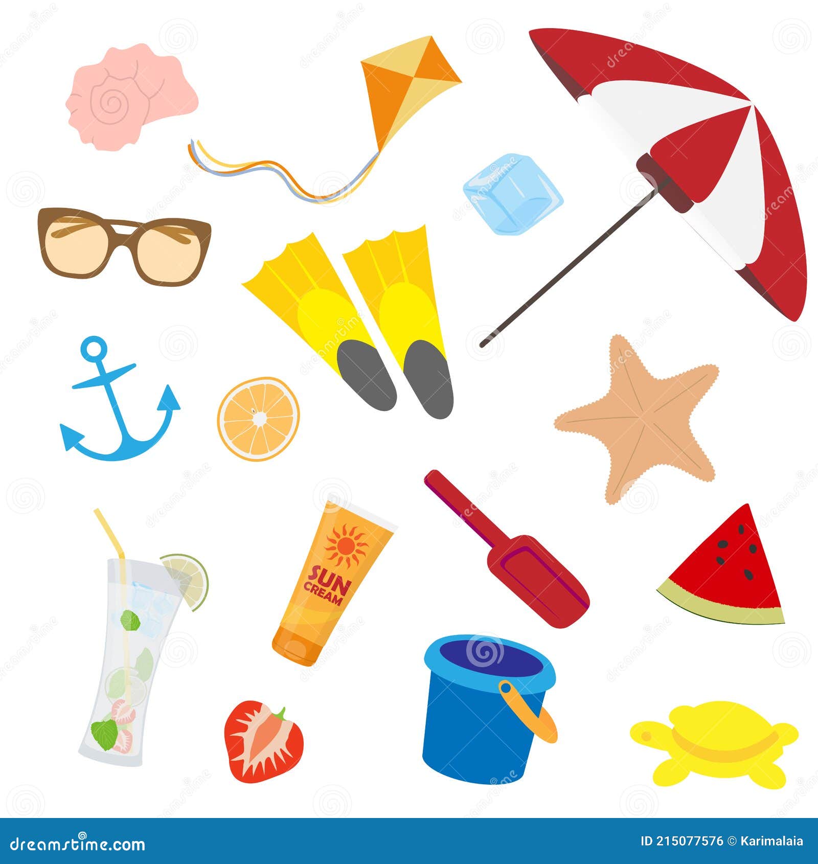 Cartoon Summer Seaside Beach Collection Stock Vector - Illustration of ...