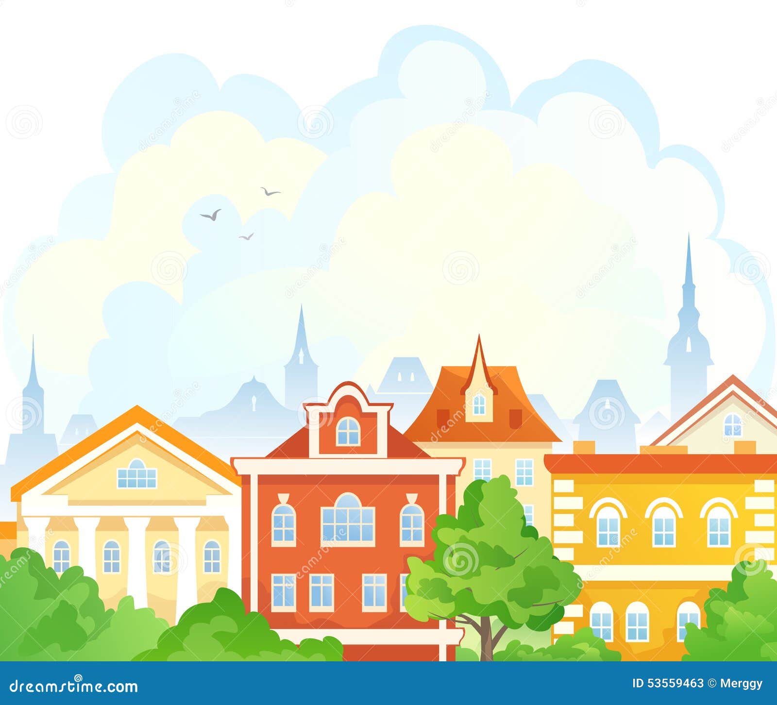 Cartoon summer town stock vector. Illustration of graphic - 53559463