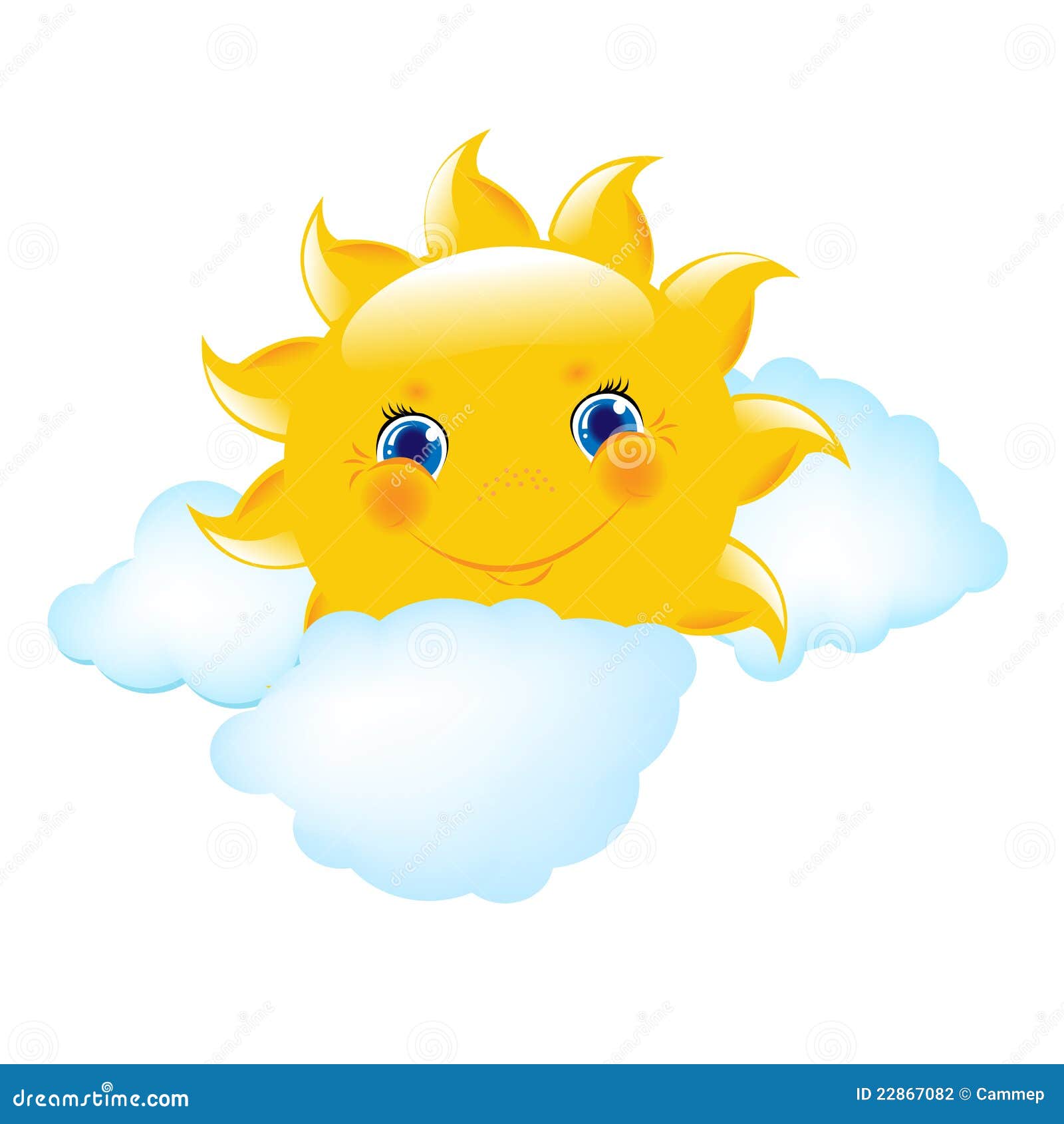 Cartoon Sun and Blue Cloud stock vector. Illustration of light - 22867082