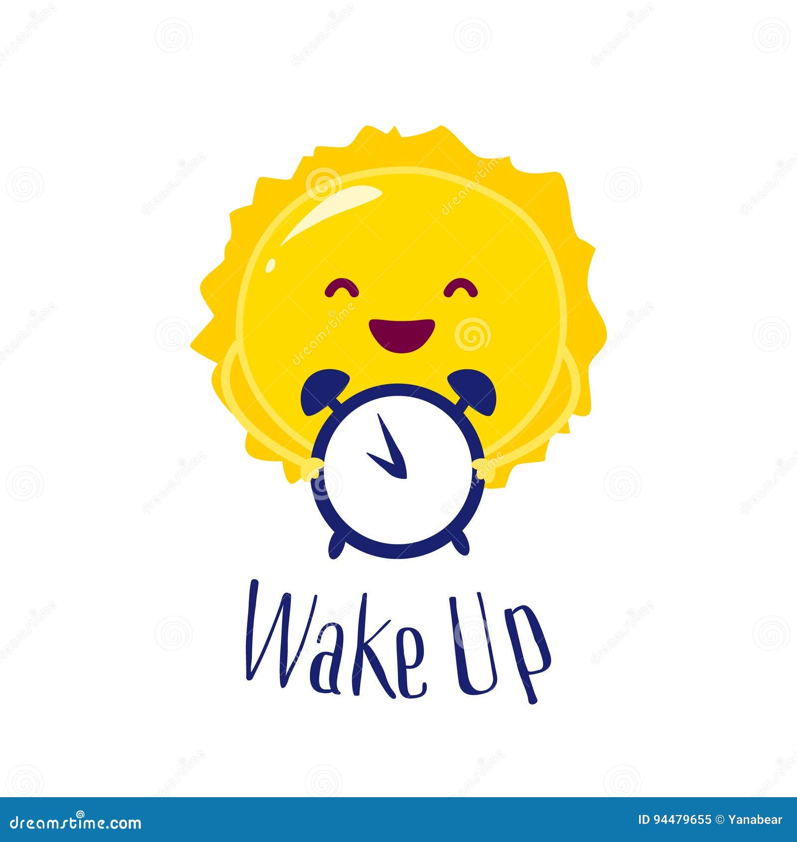 Cartoon Sun Holding a Clock. Wake Up Poster. Flat Style Stock Vector ...
