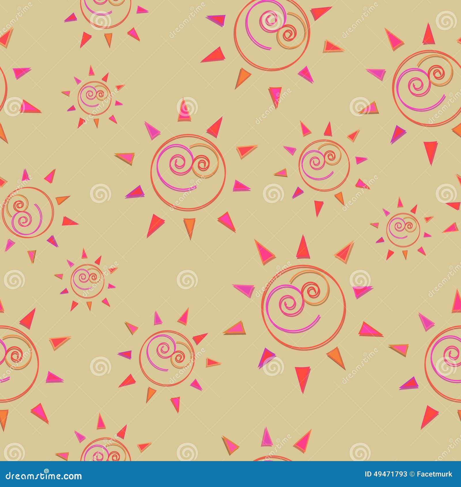 Cartoon Sun Seamless Pattern Illustration Stock Vector - Illustration ...