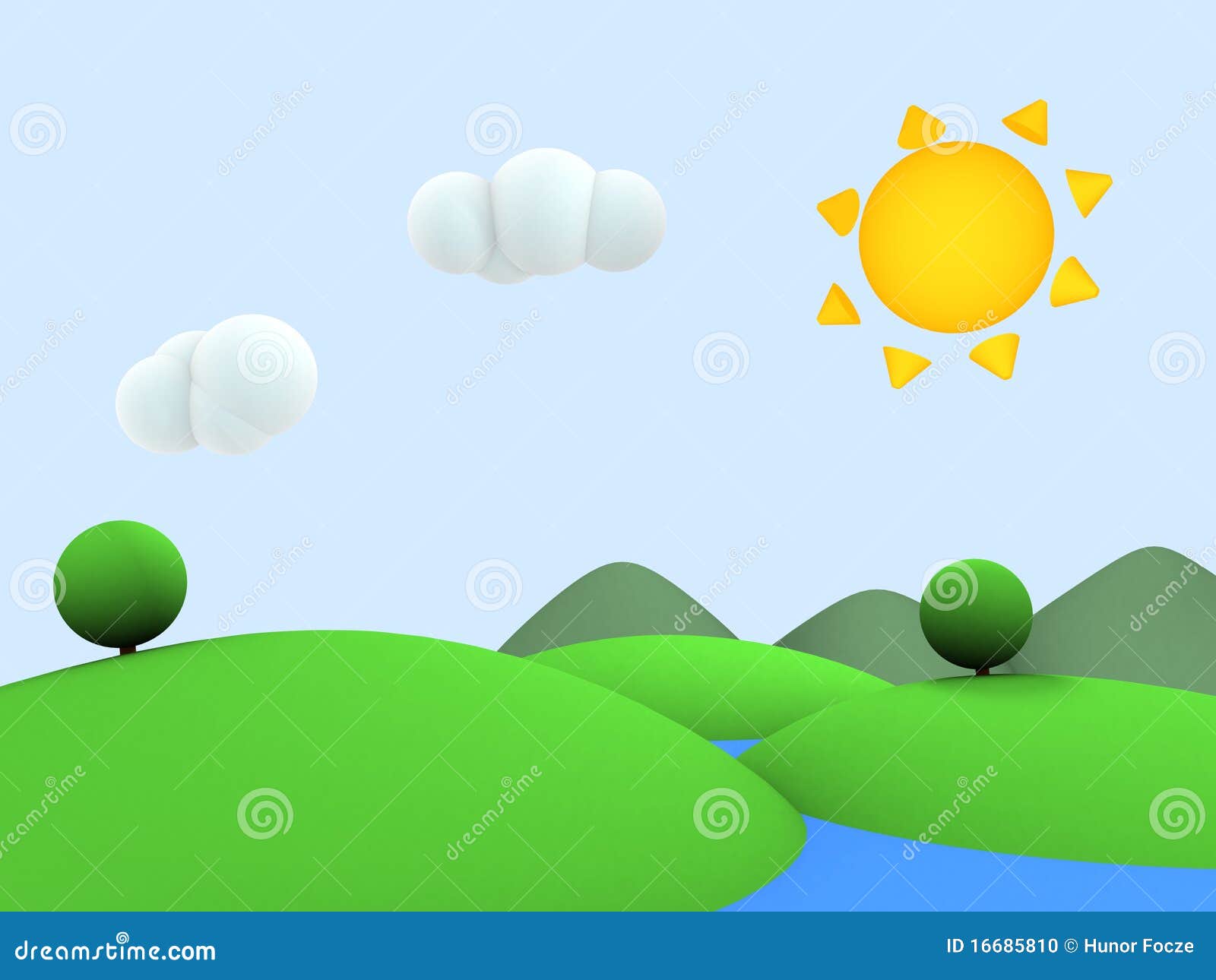 Cartoon sunny landscape stock illustration. Illustration of season ...