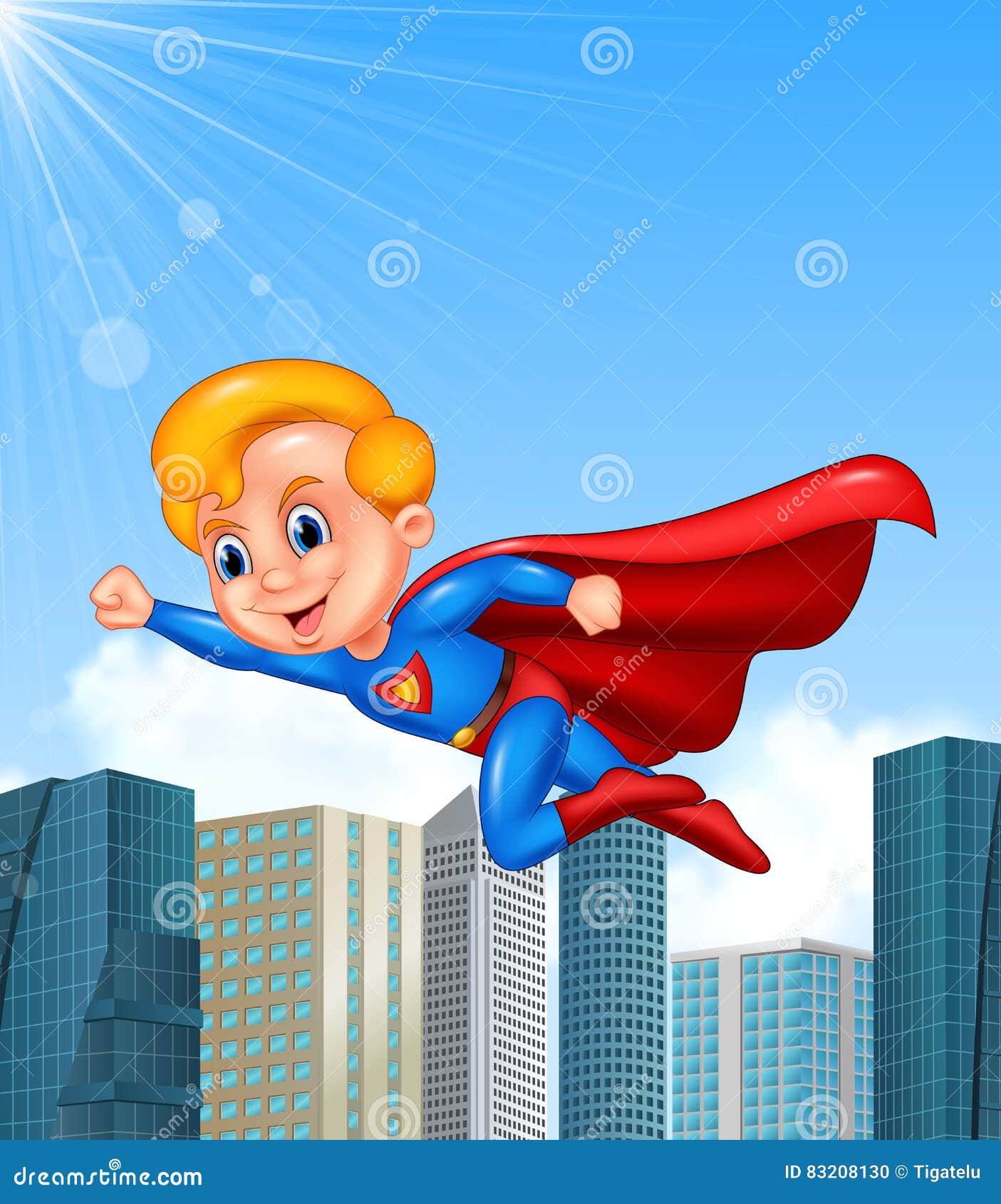 Cartoon Superhero Boy with Skyscraper Background Stock Vector ...
