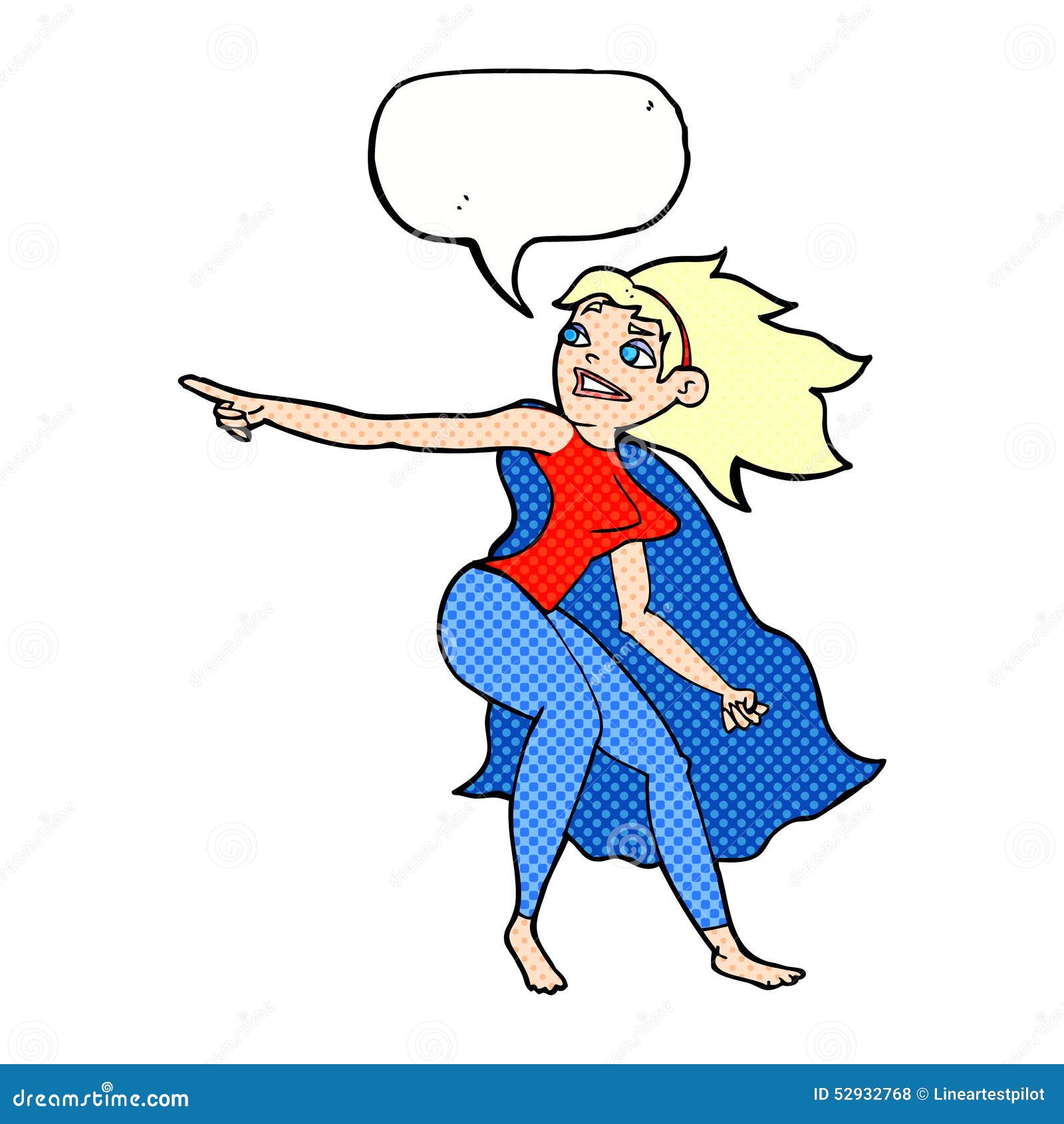 Cartoon Superhero Woman Pointing with Speech Bubble Stock Illustration ...