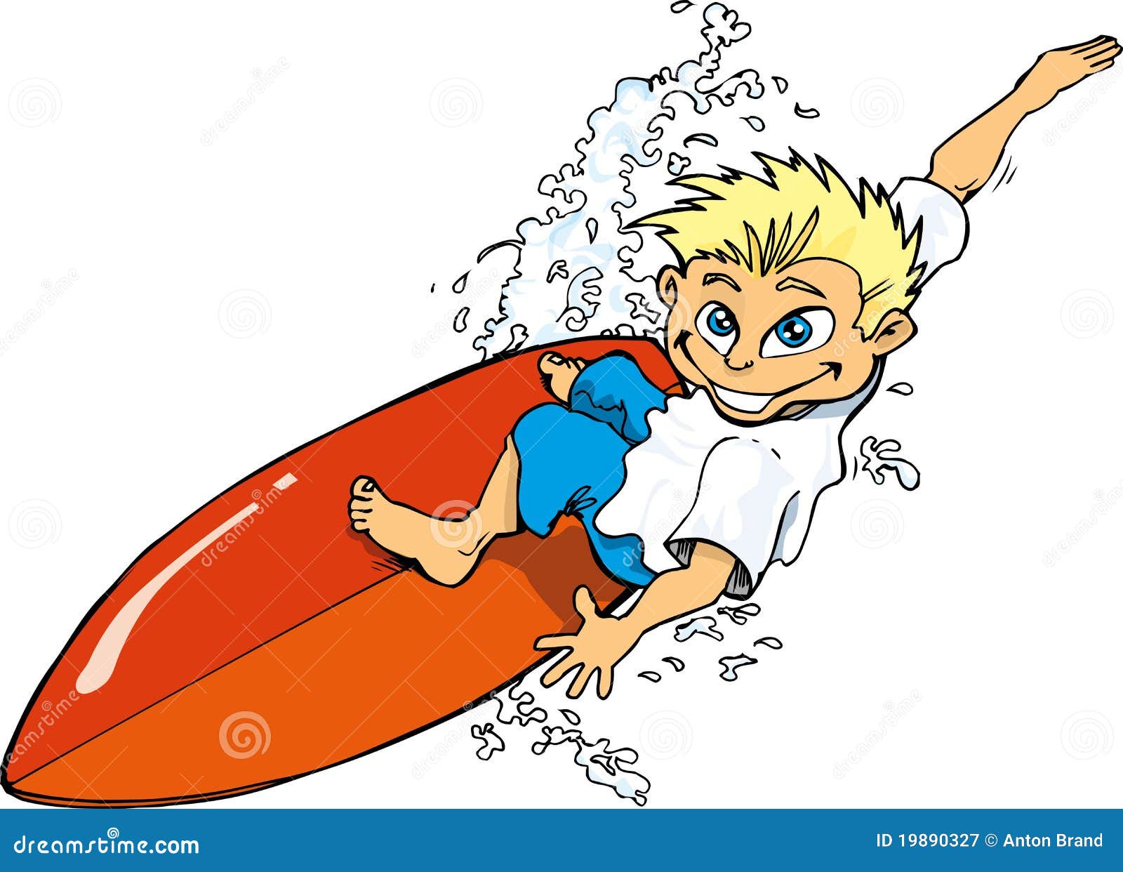 Cartoon Surfer Boy Riding a Surf Board Stock Vector - Illustration of ...