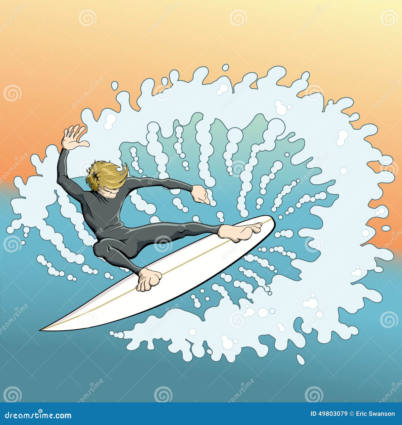 Cartoon Surfer Makes Cutback Turn on Wave Stock Vector - Illustration ...