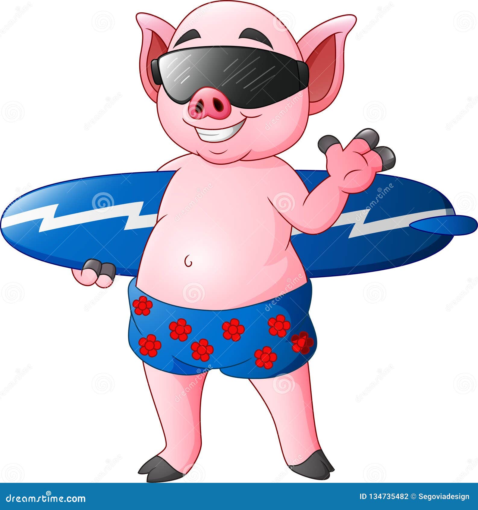 Cartoon Surfer Pig Waving Hand Stock Vector - Illustration of smile ... Cartoon Surfer Pig Waving Hand Stock Vector - Illustration of smile ...