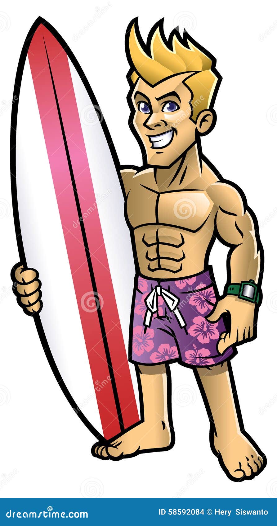 Cartoon of Surfer Pose with the Surfboard Stock Vector - Illustration ...