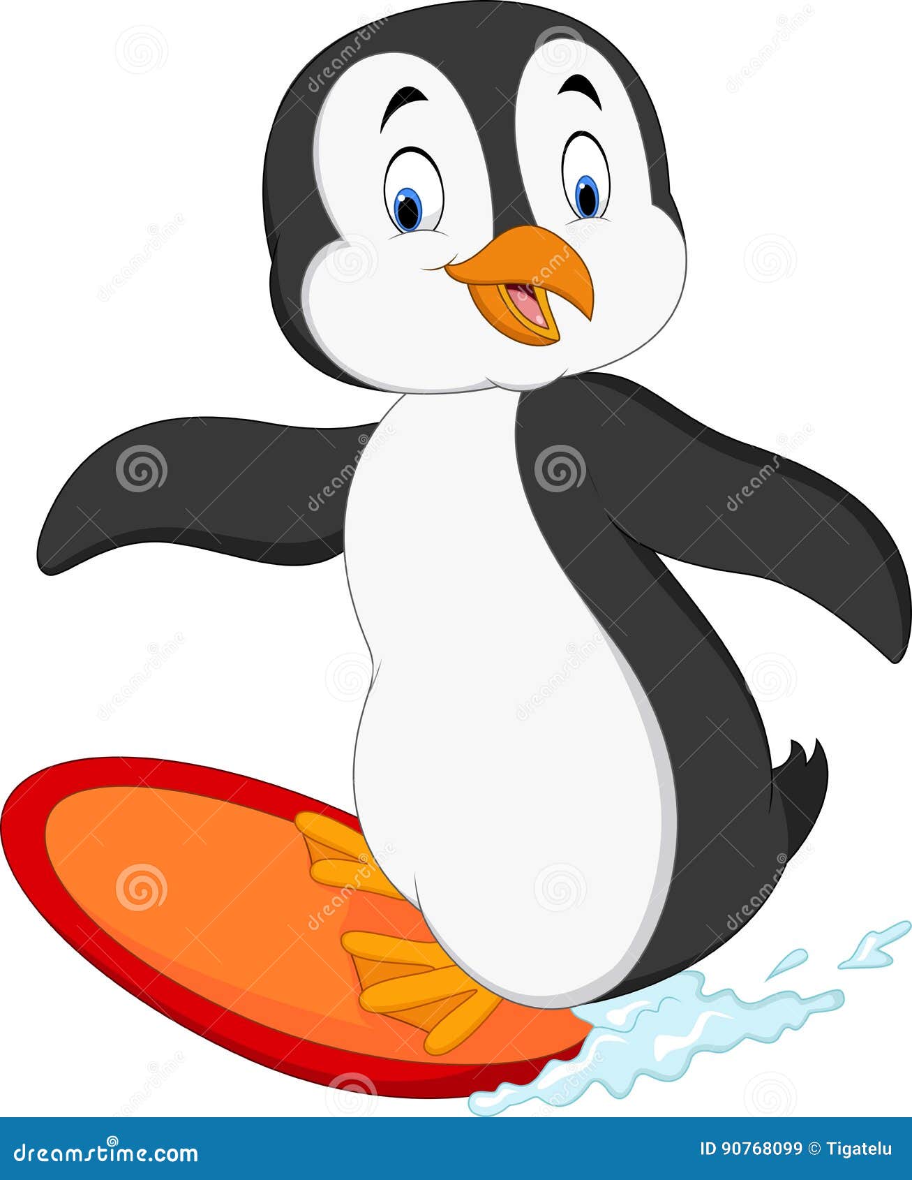 Cartoon surfing penguin stock vector. Illustration of penguin - 90768099