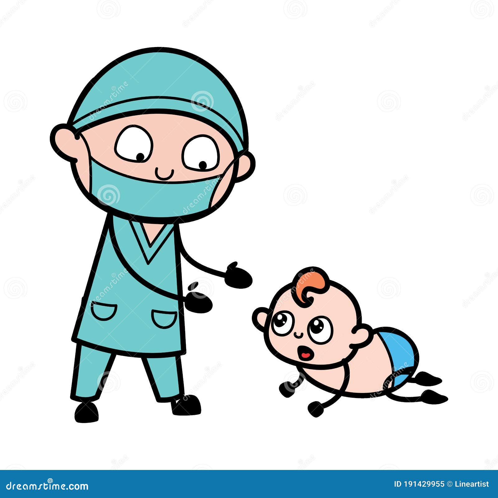 Cartoon Surgeon with Crowling Baby Stock Illustration - Illustration of ...