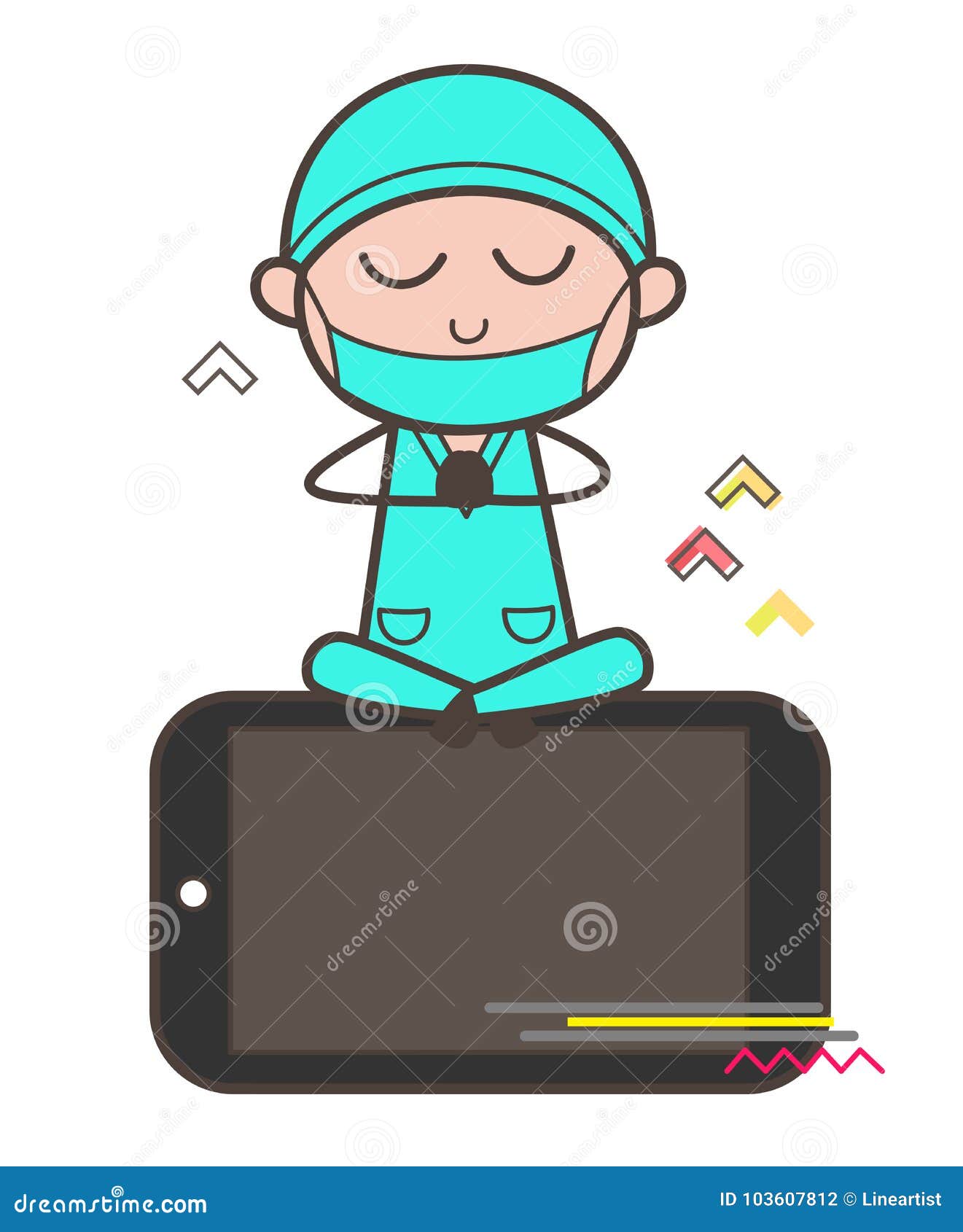 Cartoon Surgeon Doing Meditation Over the Smartphone Vector Stock ...
