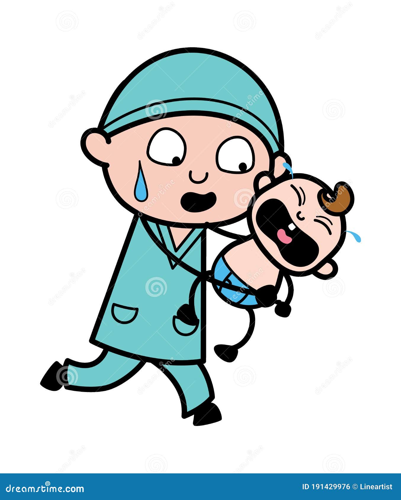 Cartoon Surgeon Holding Crying Baby Stock Illustration - Illustration ...