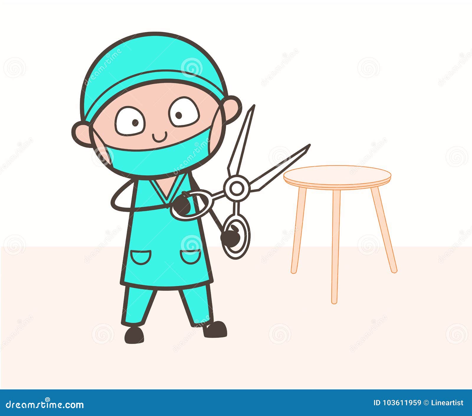 Cartoon Surgeon Holding a Large Scissors Vector Stock Illustration ...