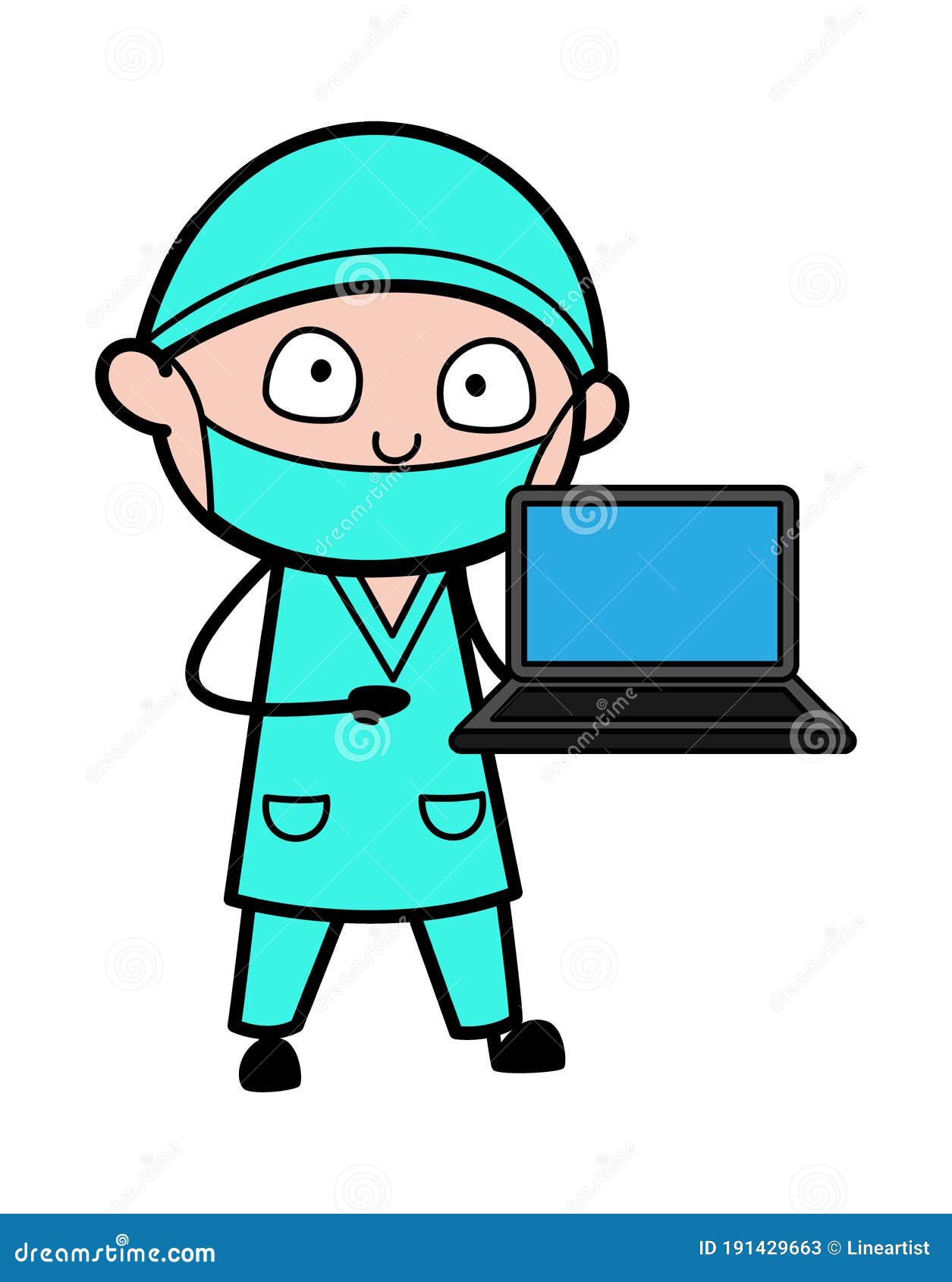 Cartoon Surgeon Presentation on Laptop Stock Illustration ...