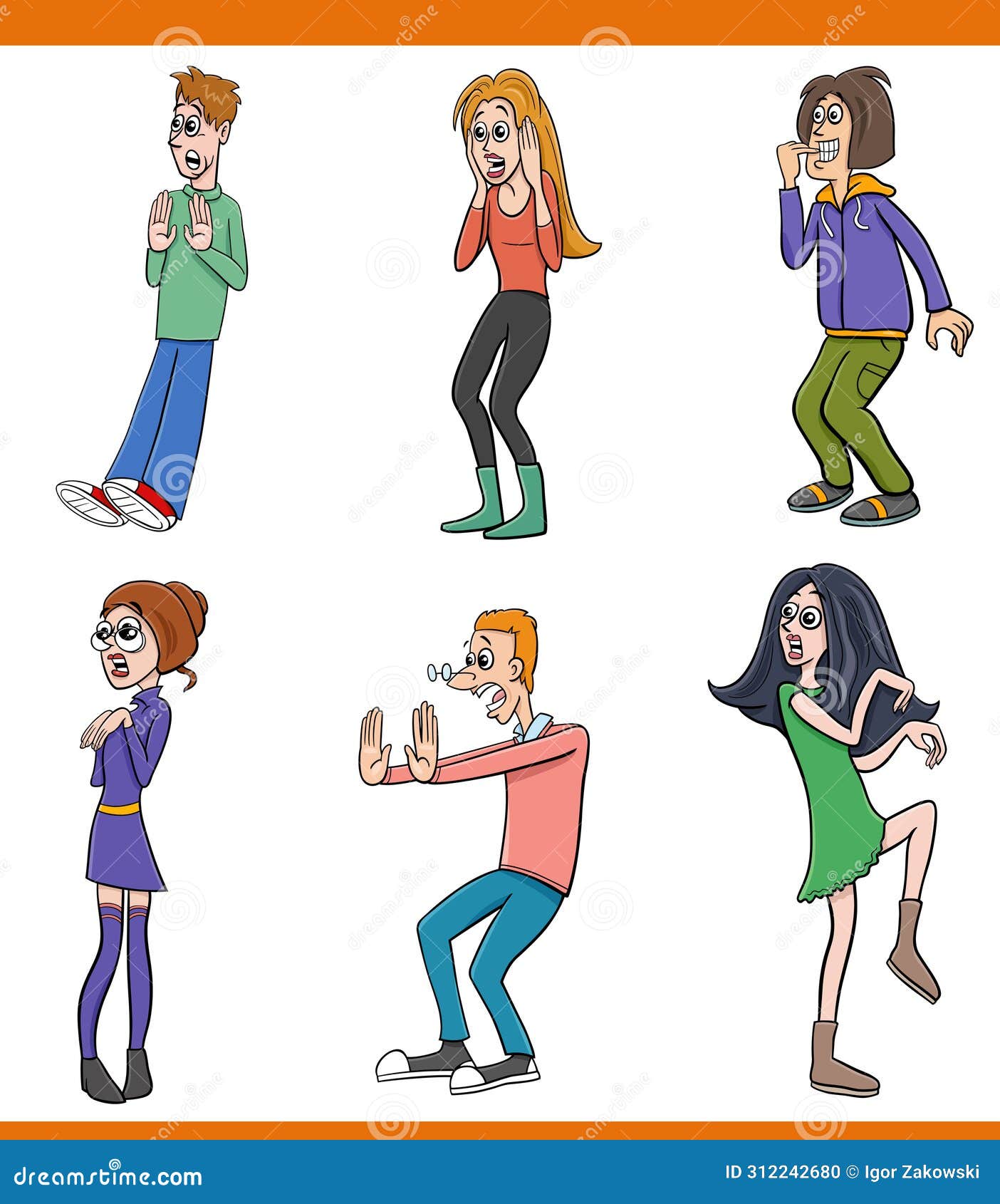 Cartoon Surprised Or Scared Comic Characters Set Vector Illustration ...