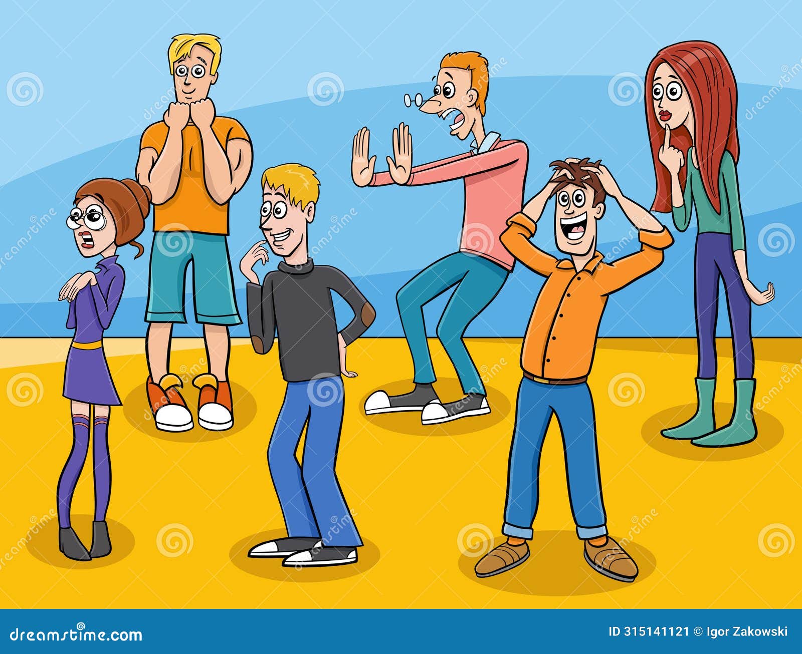 Cartoon Surprised or Scared People Comic Characters Group Stock Vector ...