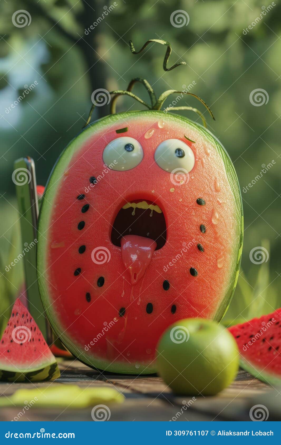 A Cartoon Surprised Watermelon. 3d Illustration Stock Illustration ...