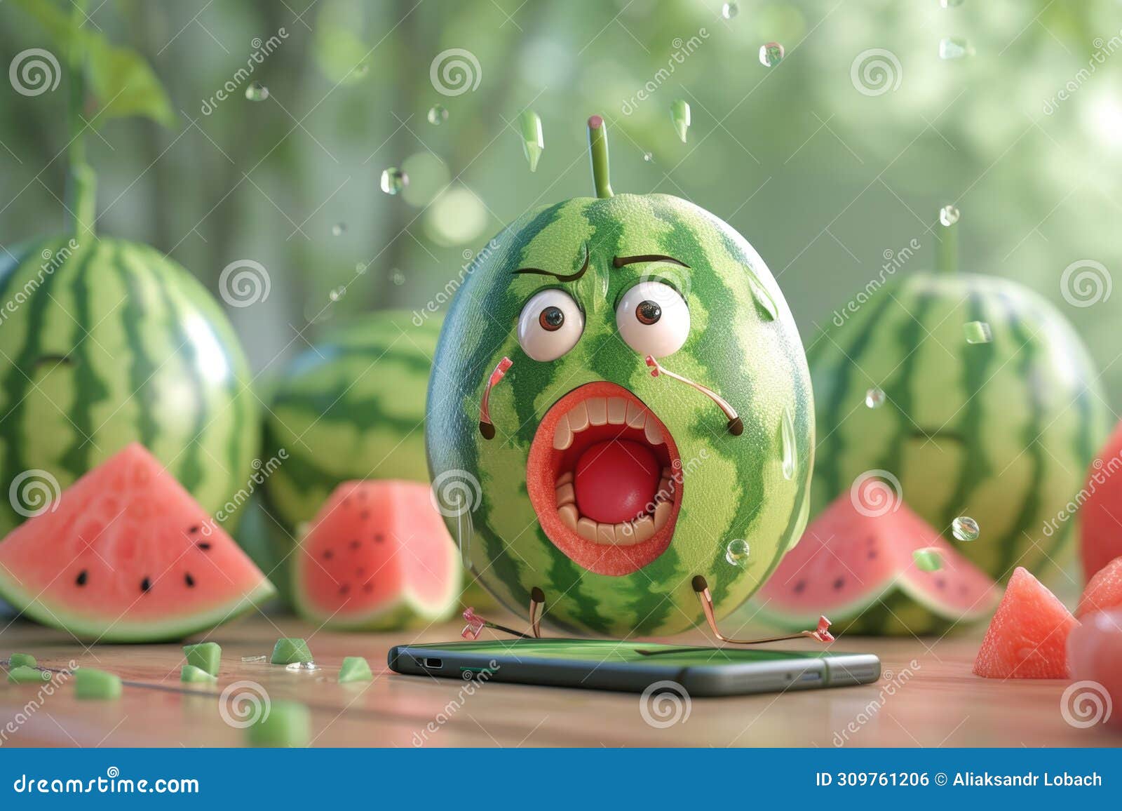 A Cartoon Surprised Watermelon. 3d Illustration Stock Illustration ...