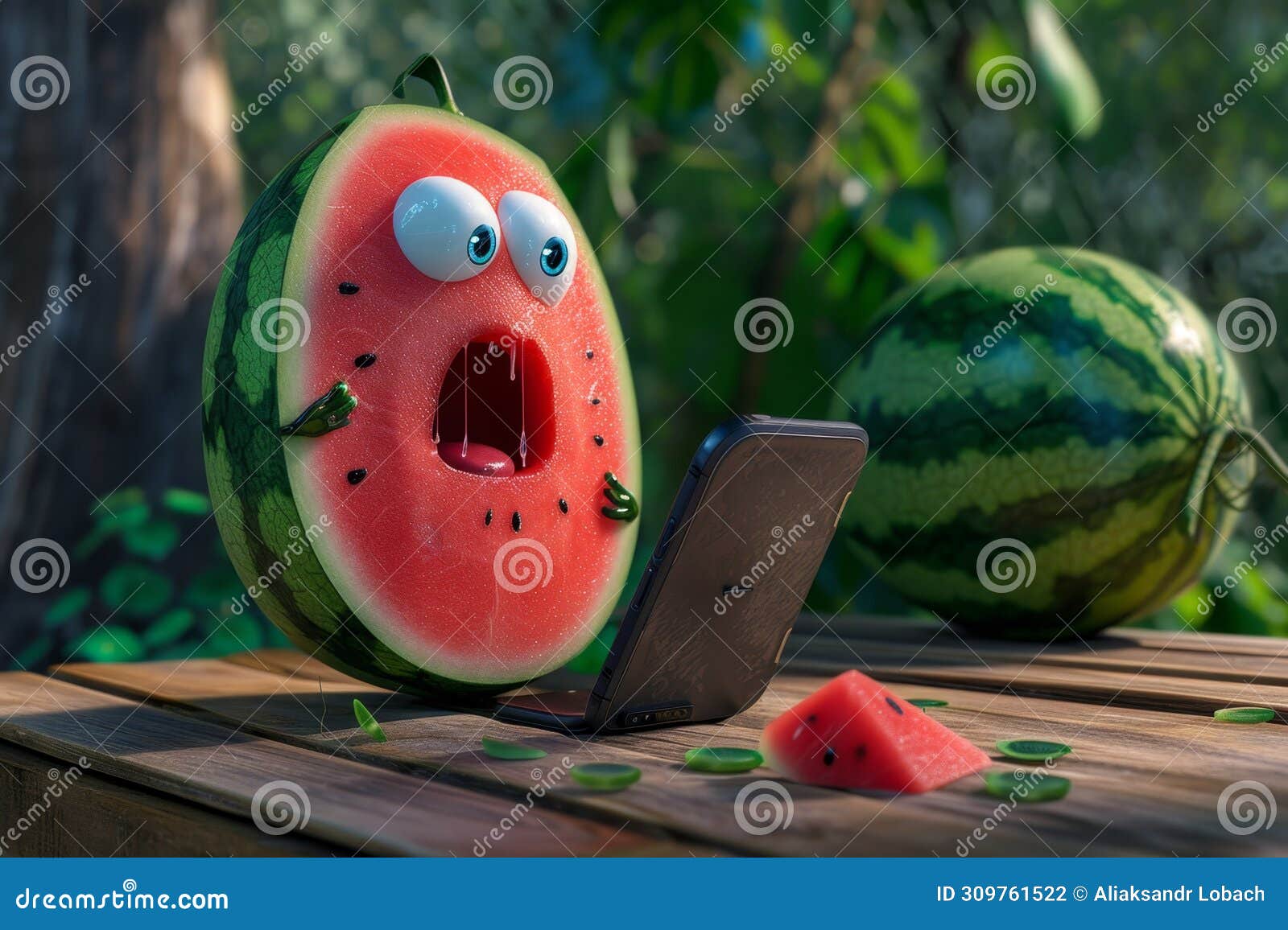 A Cartoon Surprised Watermelon. 3d Illustration Stock Illustration ...
