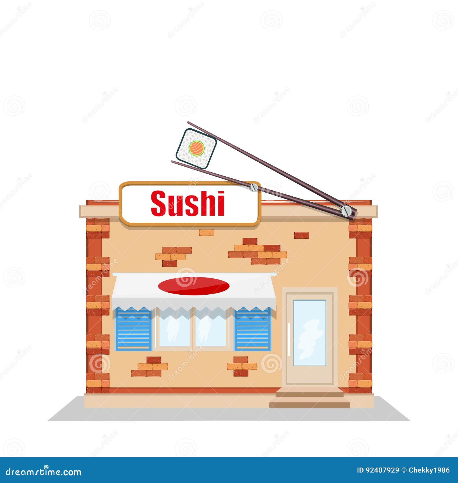 Cartoon sushi restaurant stock vector. Illustration of east - 92407929