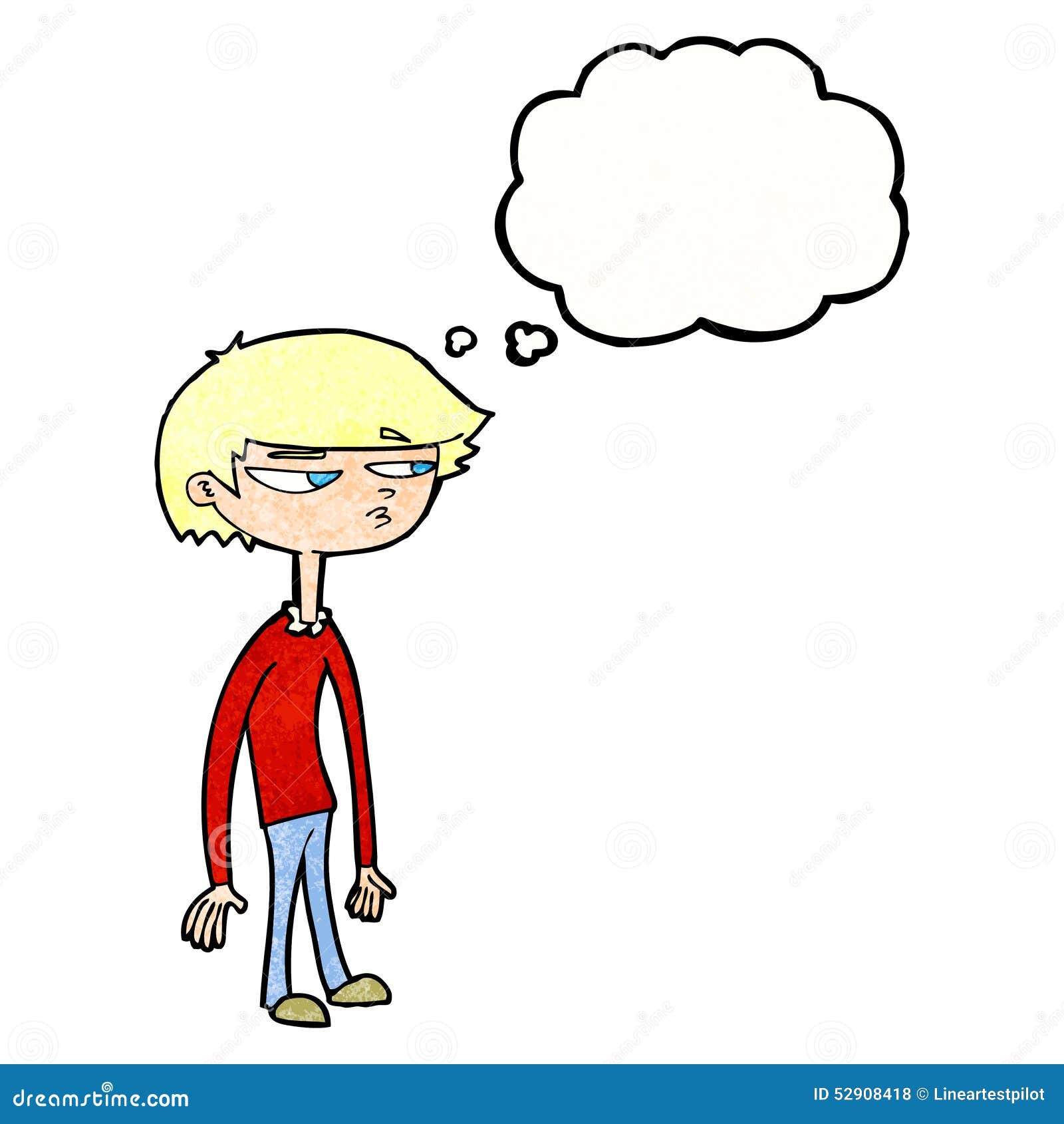Cartoon Suspicious Boy with Thought Bubble Stock Illustration ...