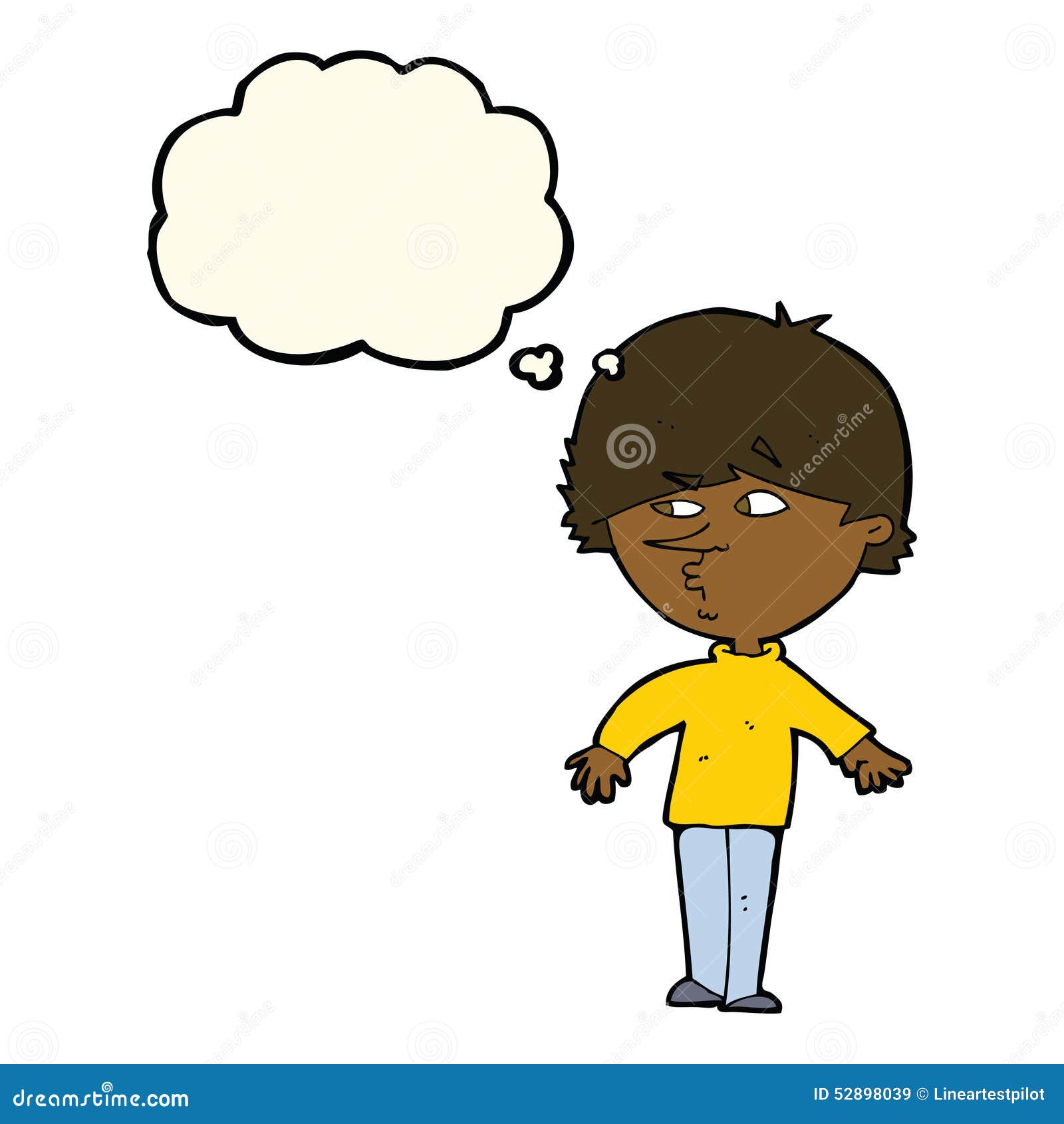 Cartoon Suspicious Man Looking Over Shoulder with Thought Bubble Stock ...