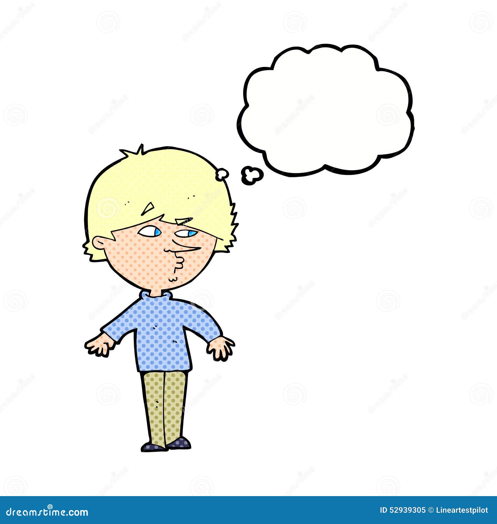 Cartoon Suspicious Man Looking Over Shoulder with Thought Bubble Stock ...