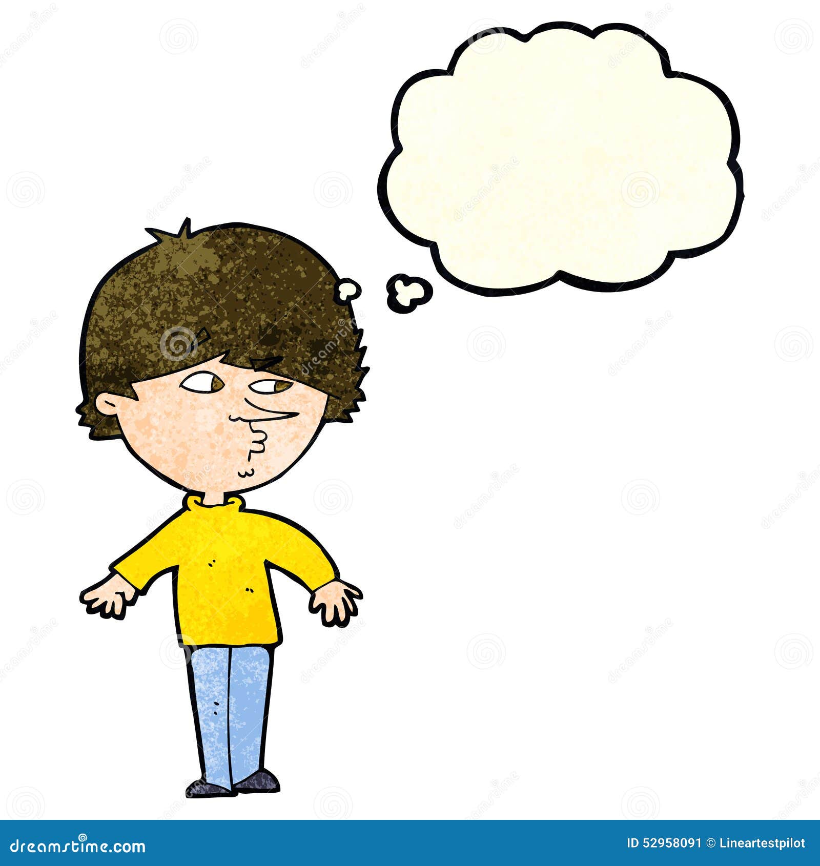 Cartoon Suspicious Man Looking Over Shoulder with Thought Bubble Stock ...