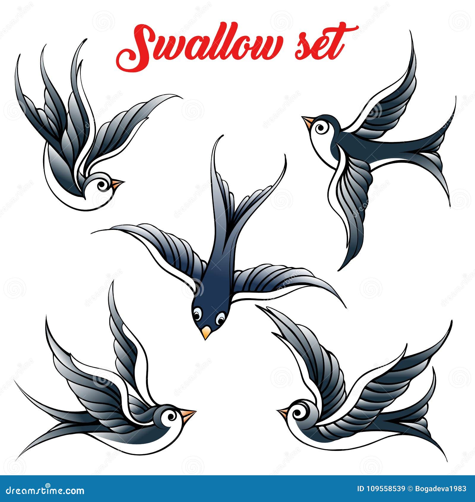 Cartoon Swallow Set stock illustration. Illustration of outline - 109558539