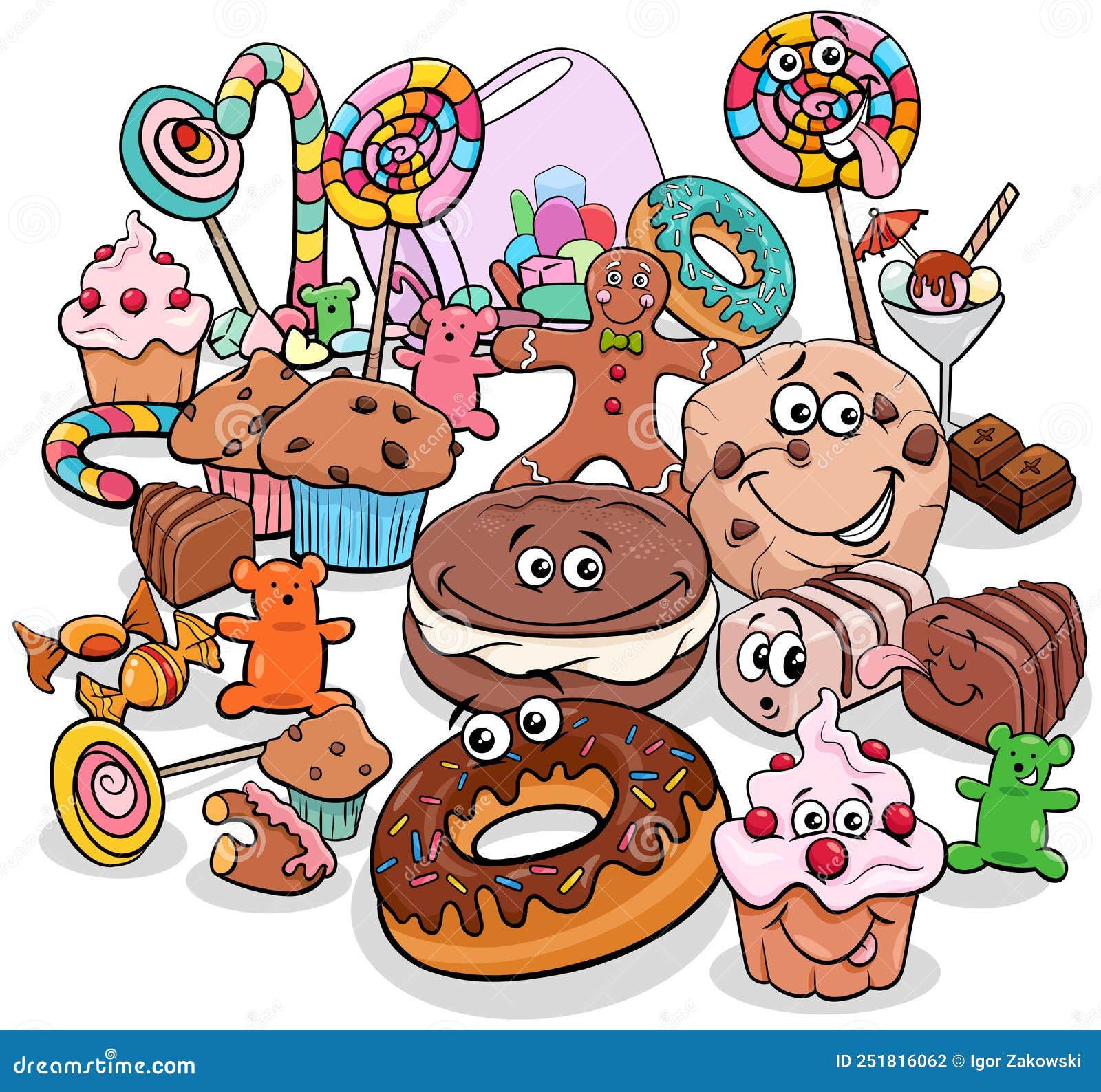 Cartoon Sweet Food Objects Characters Group Stock Vector - Illustration ...