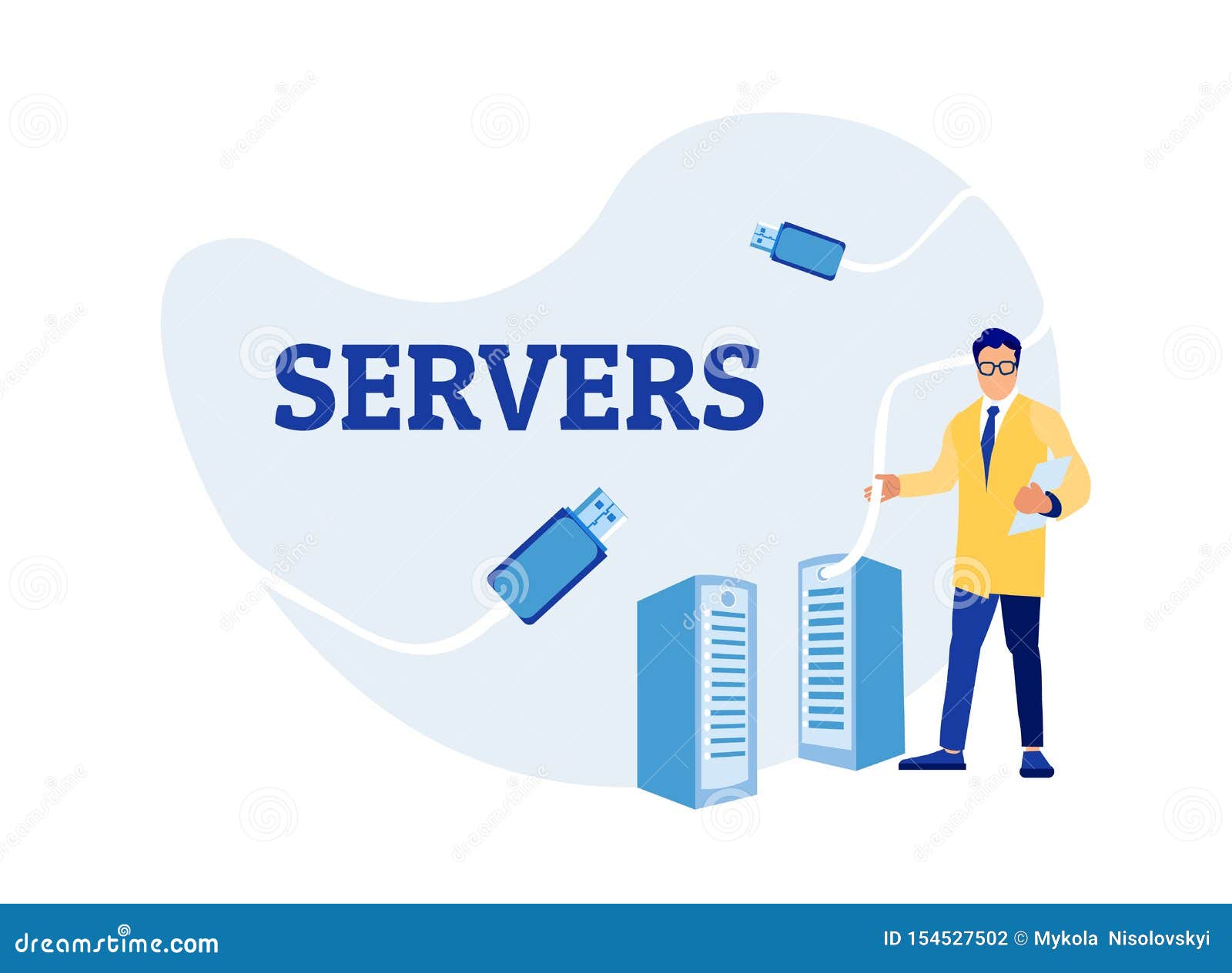 Sysadmin Man Engineer Working with Server Rack Stock Vector ...