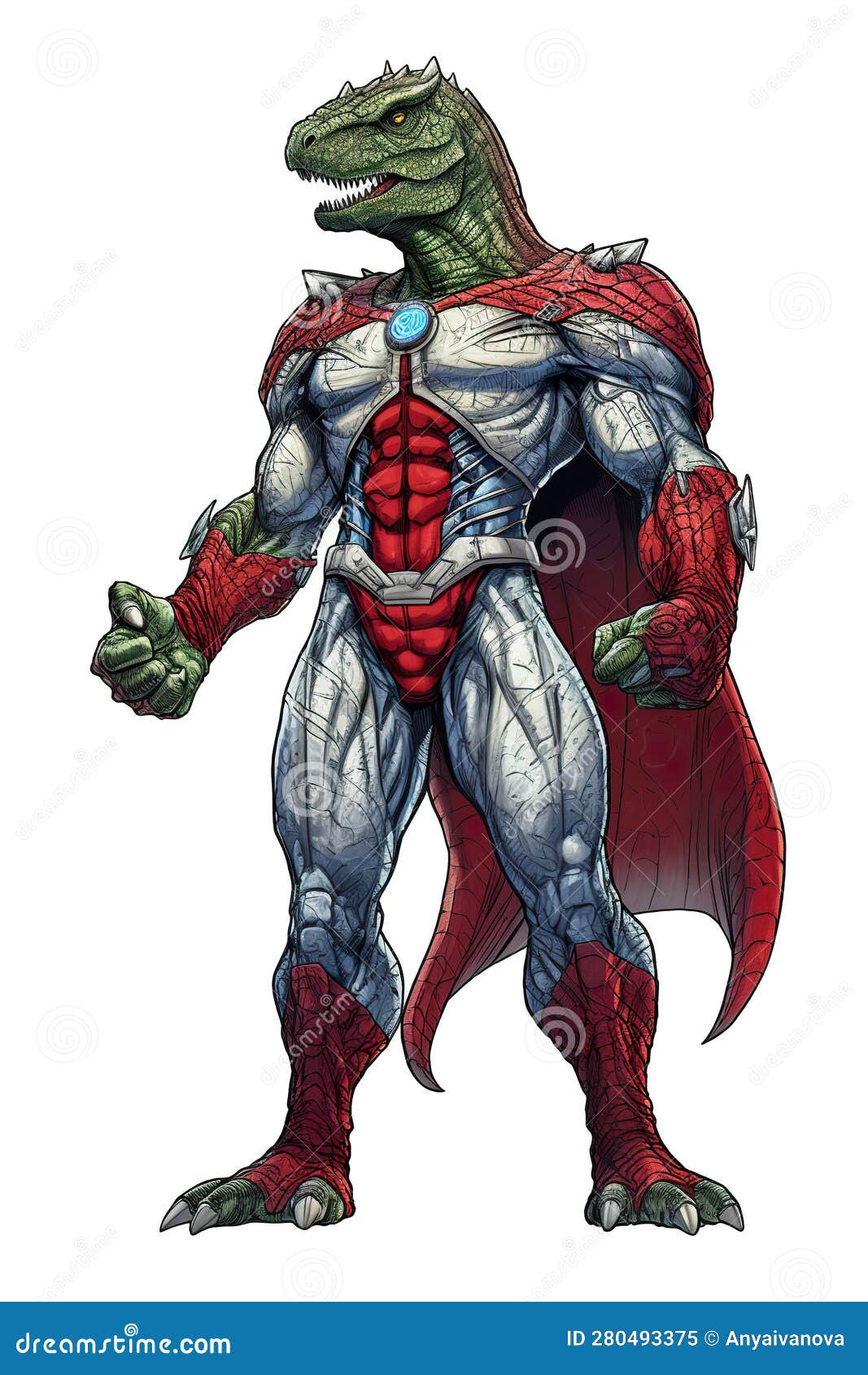 A Cartoon of a T-rex Hero Dinosaur. Generative AI. Stock Illustration ...