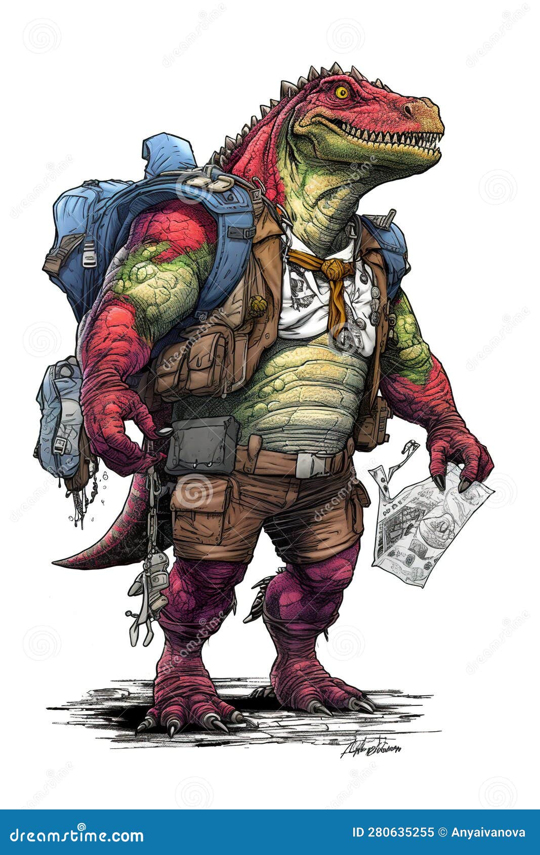 A Cartoon of a T-rex Hero Dinosaur. Generative AI. Stock Illustration ...