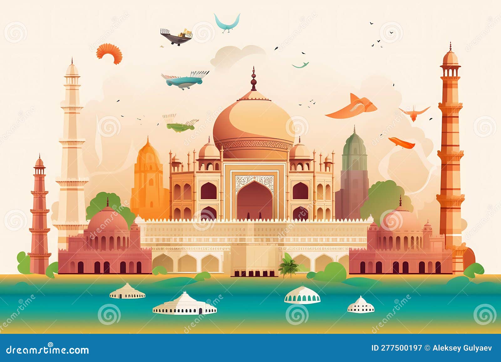 A Cartoon of a Taj Mahal with a Building in the Background. AI ...