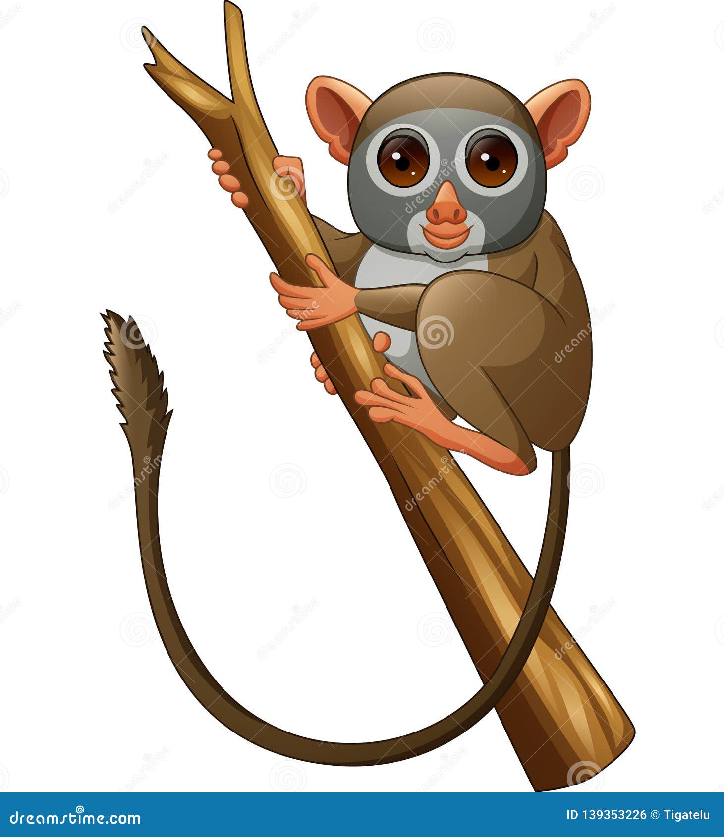 Cartoon Tarsius on a Tree Branch Stock Vector - Illustration of monkey ...