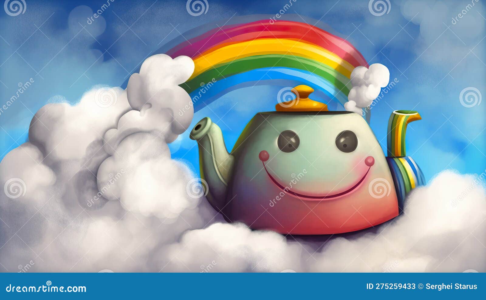 A Cartoon Tea Pot with a Rainbow in the Background. AI Generative Image ...