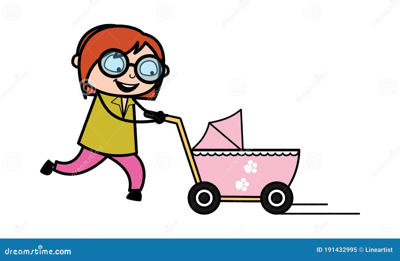Cartoon Teacher with Baby Cart Stock Illustration - Illustration of ...