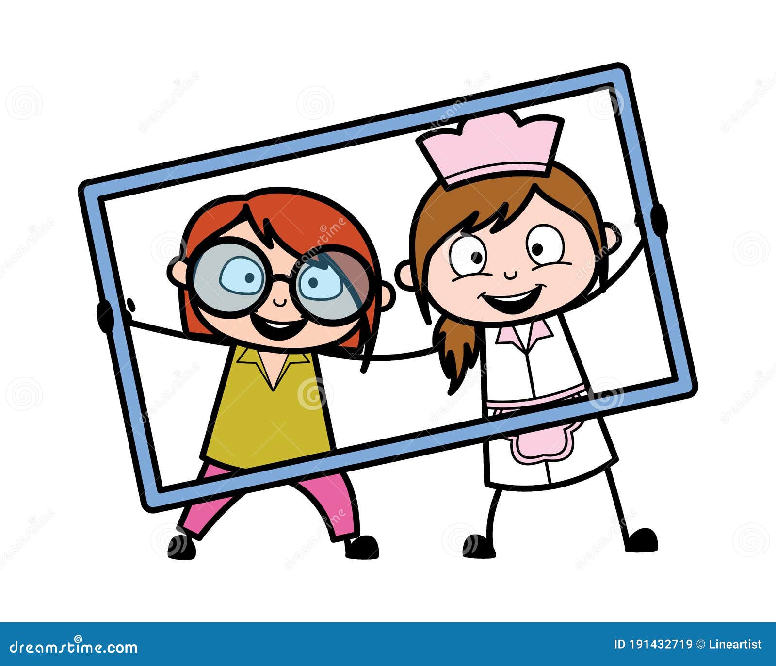 Cartoon Teacher in Frame with Waitress Stock Illustration ...